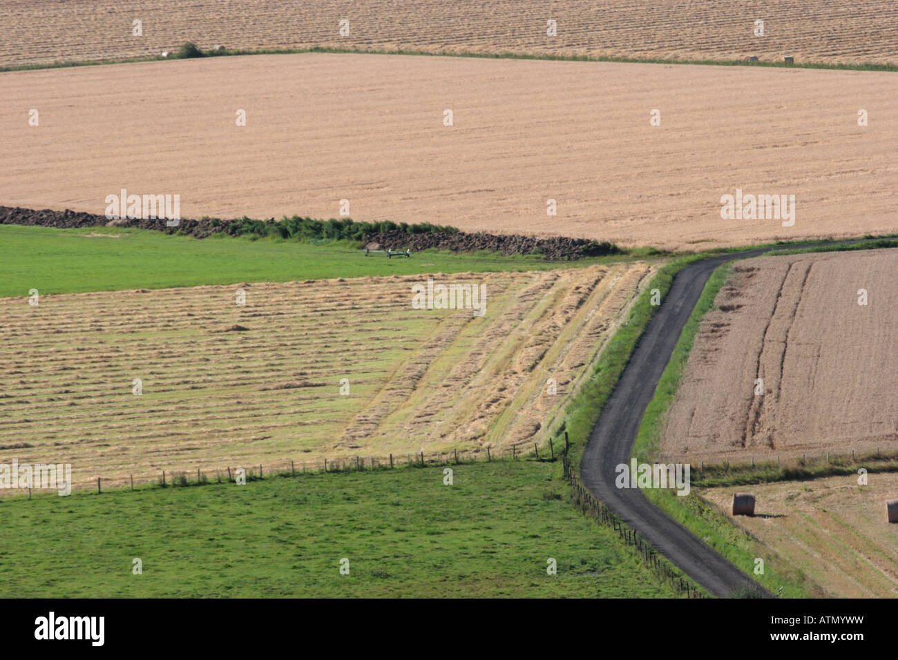 Aerial View Of Fields And Farm Road At Harvest Time Stock Photo - Alamy