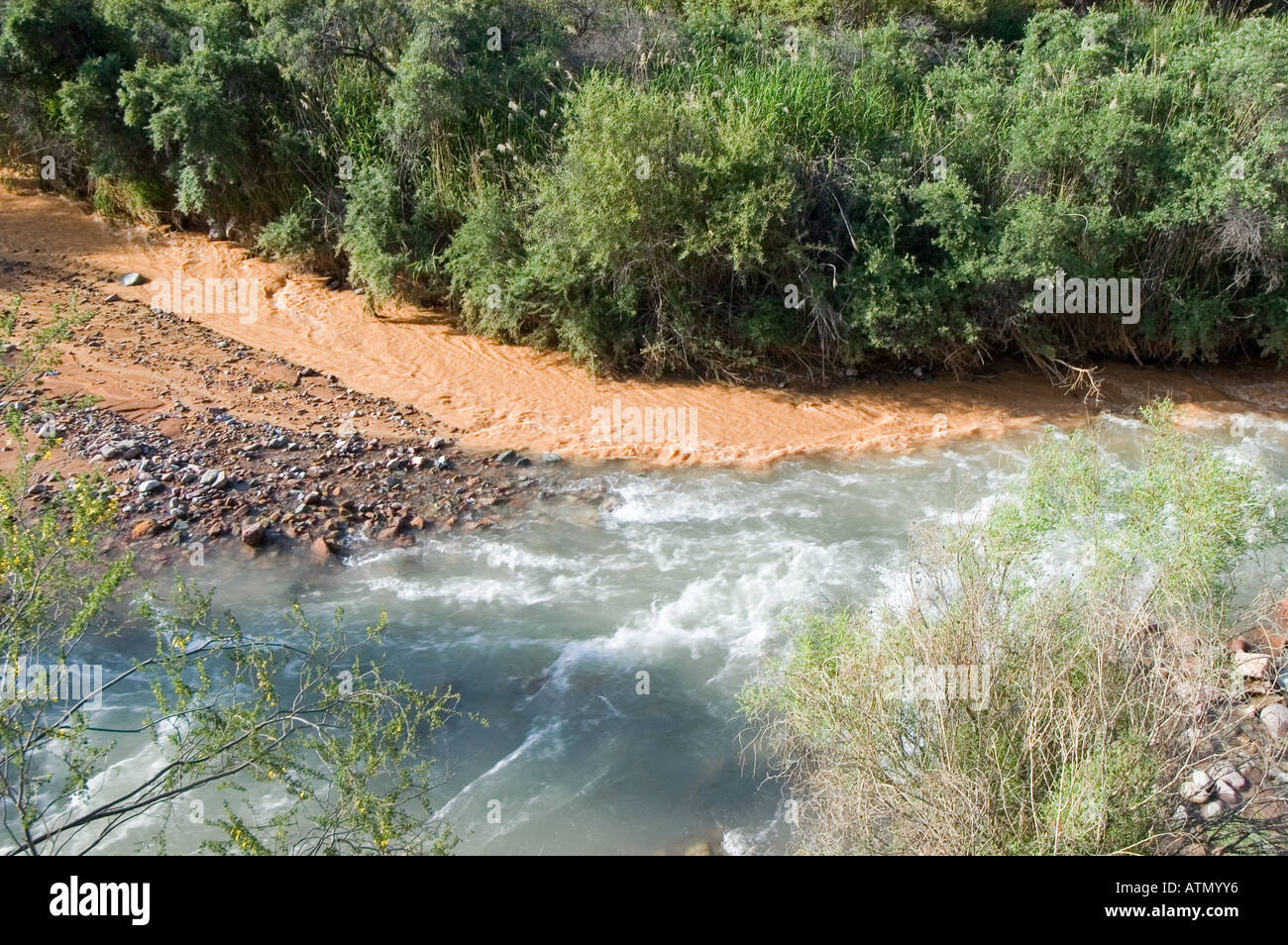 twocolored river at Konorchek Canyon Tian Shan Kyrgyzstan Stock Photo ...