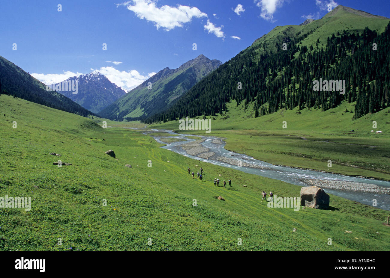 Altyn Arashan valley with Arashan river Terskey Alatau Mountains Tian ...