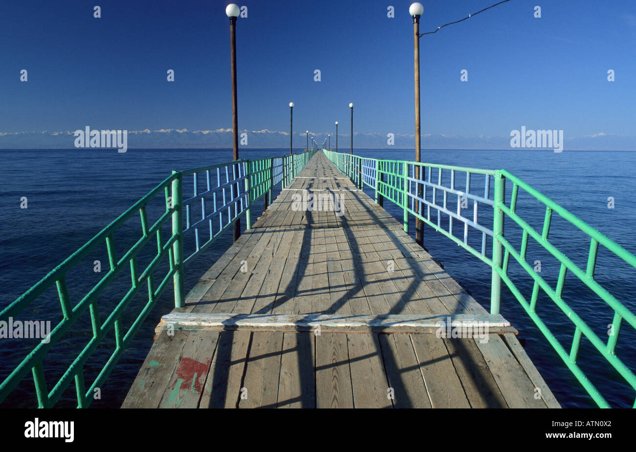 swimming pier at Issyk Kul lake Tian Shan Mountains Kyrgyzstan Stock ...