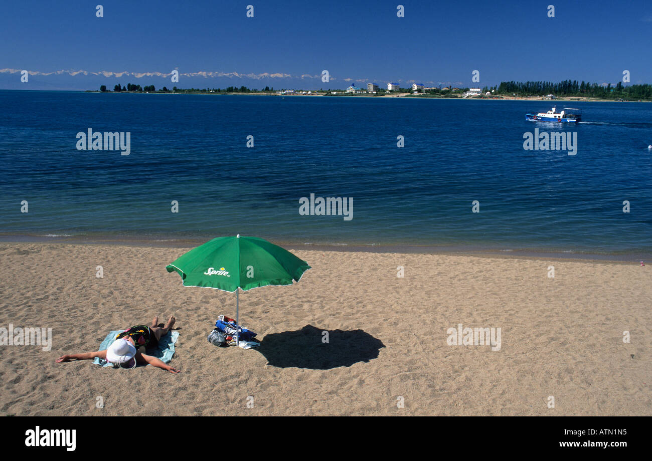 beach at Cholpon Ata famous sovjet holiday resort Issyk Kul lake ...