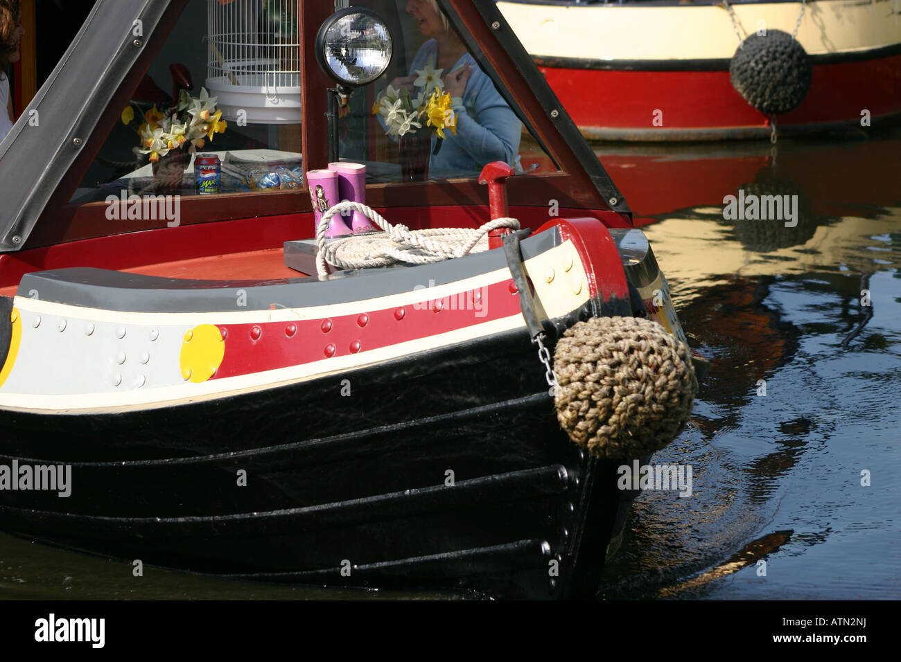 canal river narrow house boat leisure craft moored Stock Photo - Alamy
