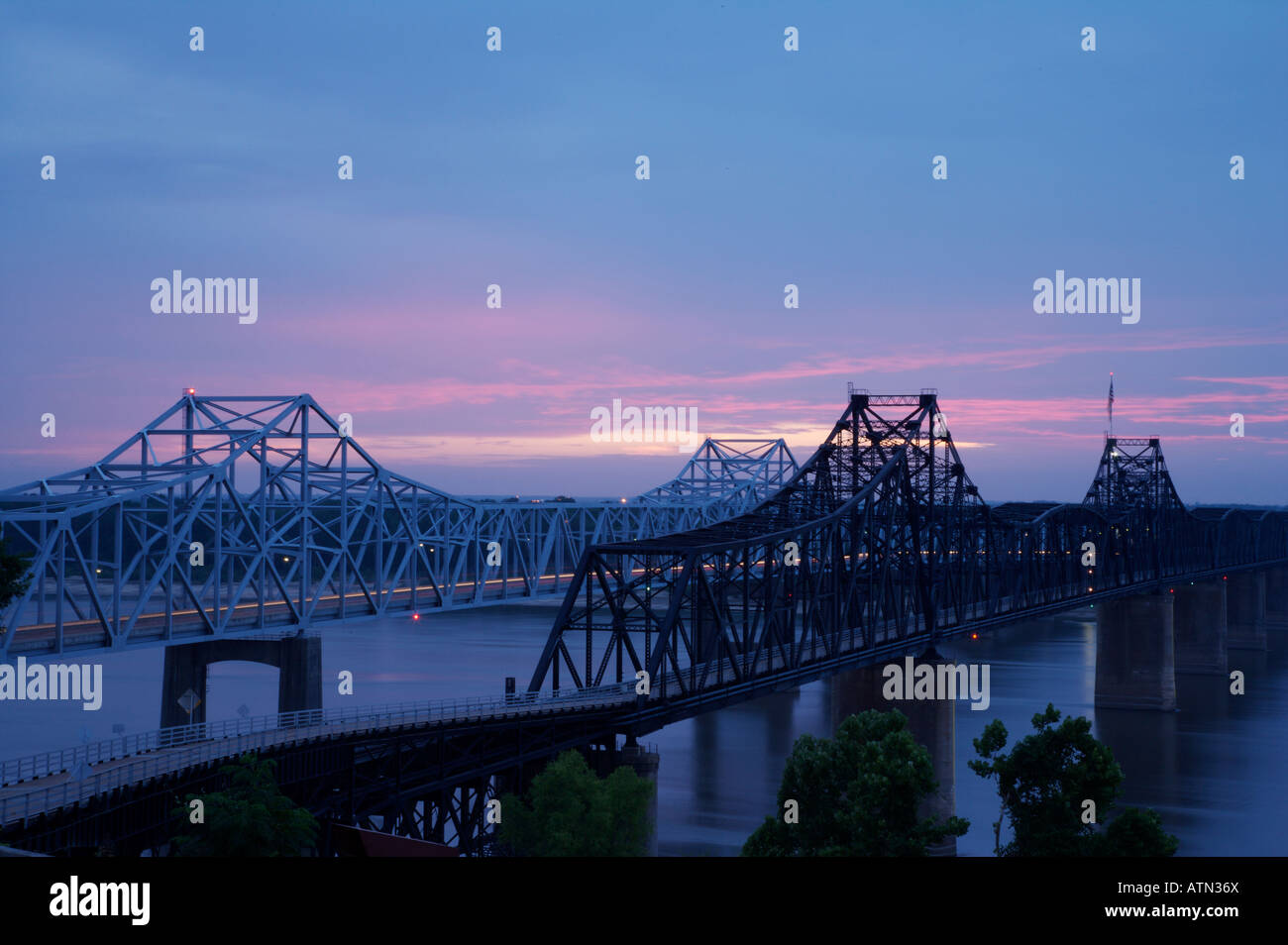 View of Mississippi River and Bridge at sunset From Vicksburg ...