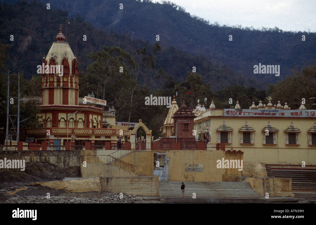 Rishikesh India Mountain Village Temple On Ganges Holy Hindu Town Stock ...
