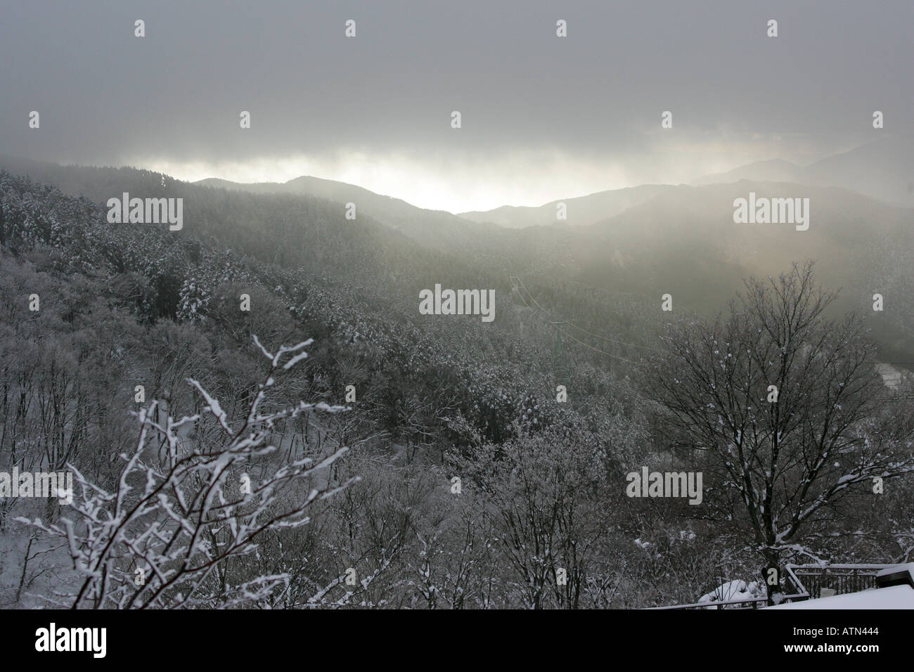 Storm clouds gather above a wintry Mt Kongo in Osaka Kansai Japan Asia ...
