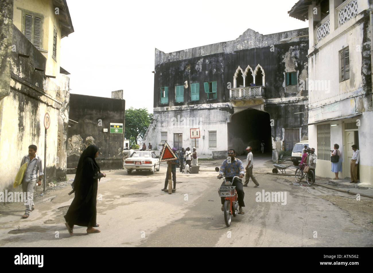 A street scene near the Old Custom House in the Old Stone Town Zanzibar ...