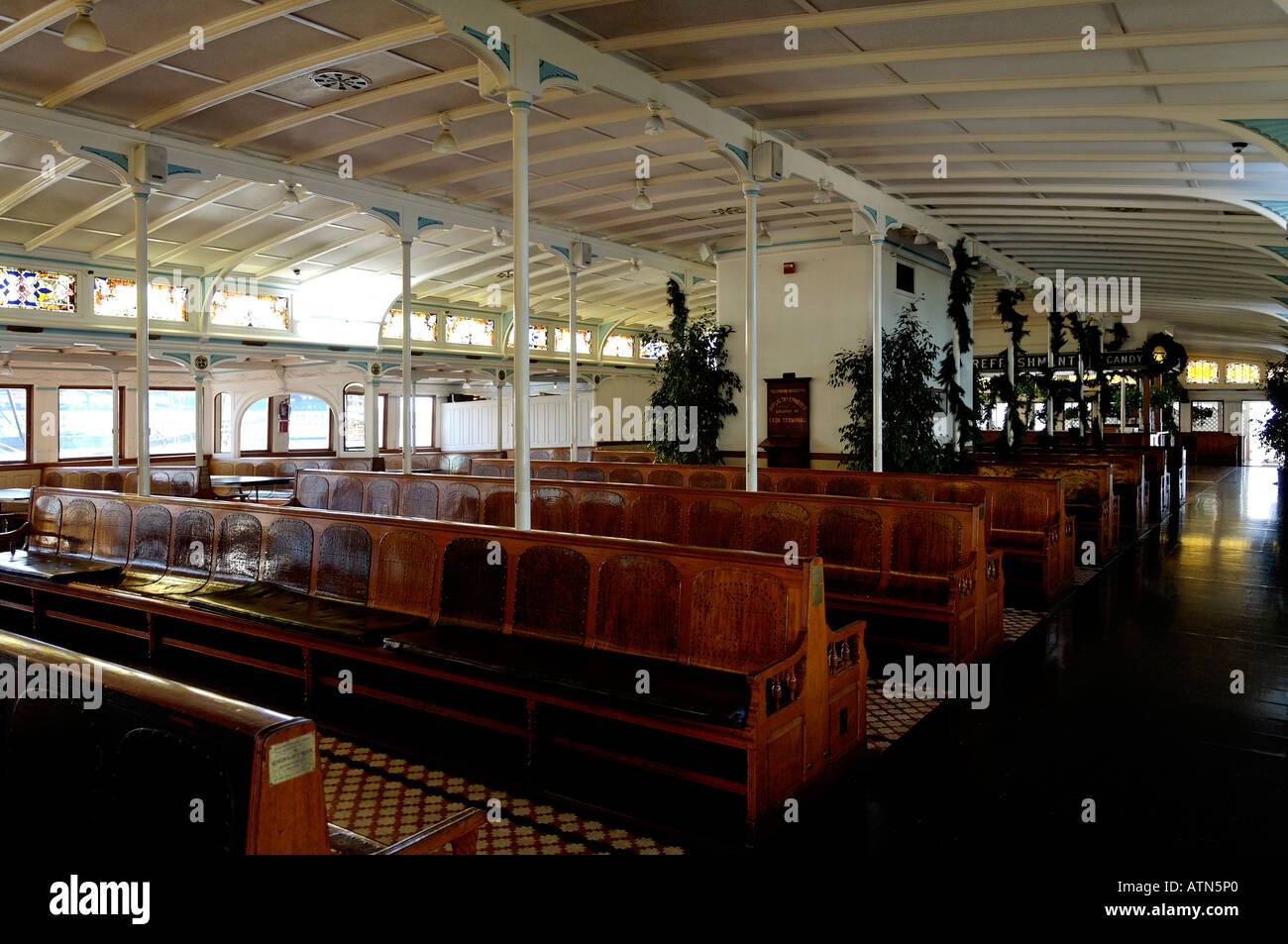 A Landscape Photograph of the Seating Area Onboard the Steam Ferryboat ...