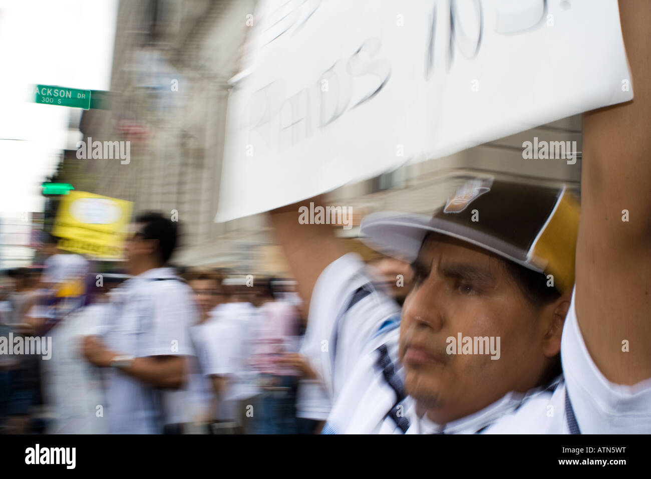 Hispanic workers marching in a protest Chicago Illinois Stock Photo - Alamy