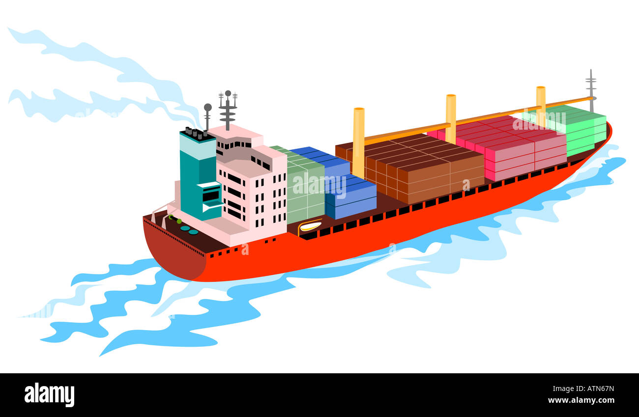 Container ship isolated on white Stock Photo - Alamy