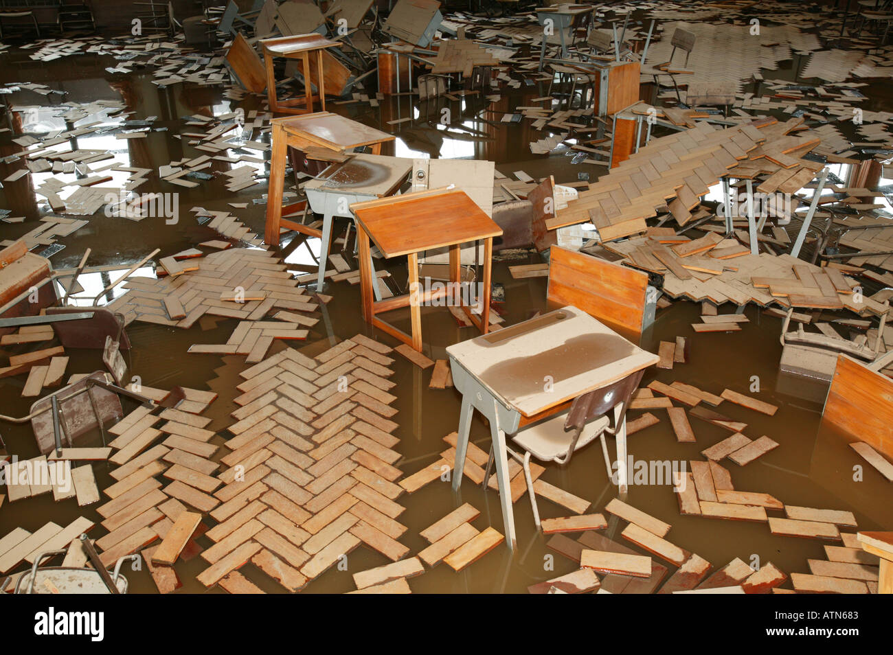 a school hall flooded out in the carlisle floods Stock Photo - Alamy