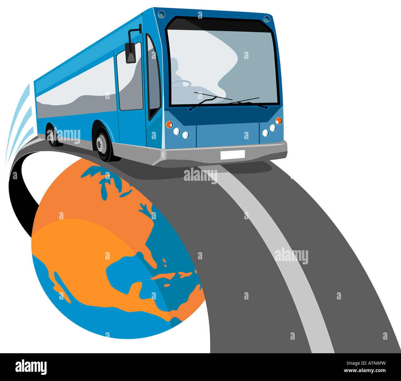 Bus travelling on globe Stock Photo - Alamy