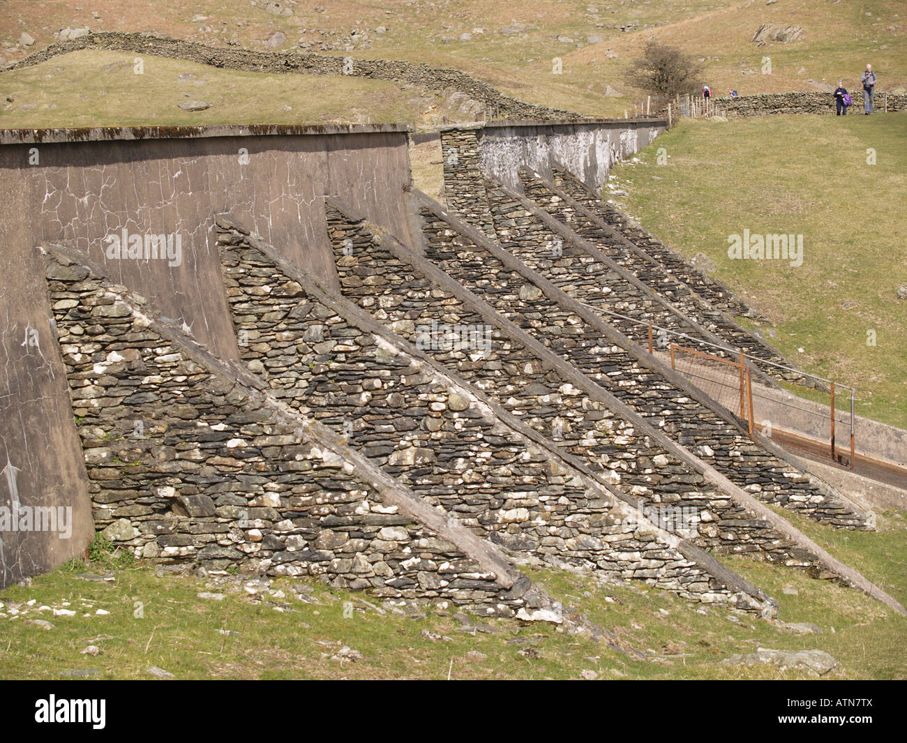 victorian valley stone wall potter tarn reservoir Stock Photo - Alamy