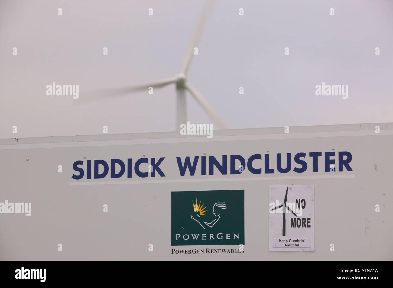 no more wind turbines protest sign at a windfarm in workington Cumbria ...