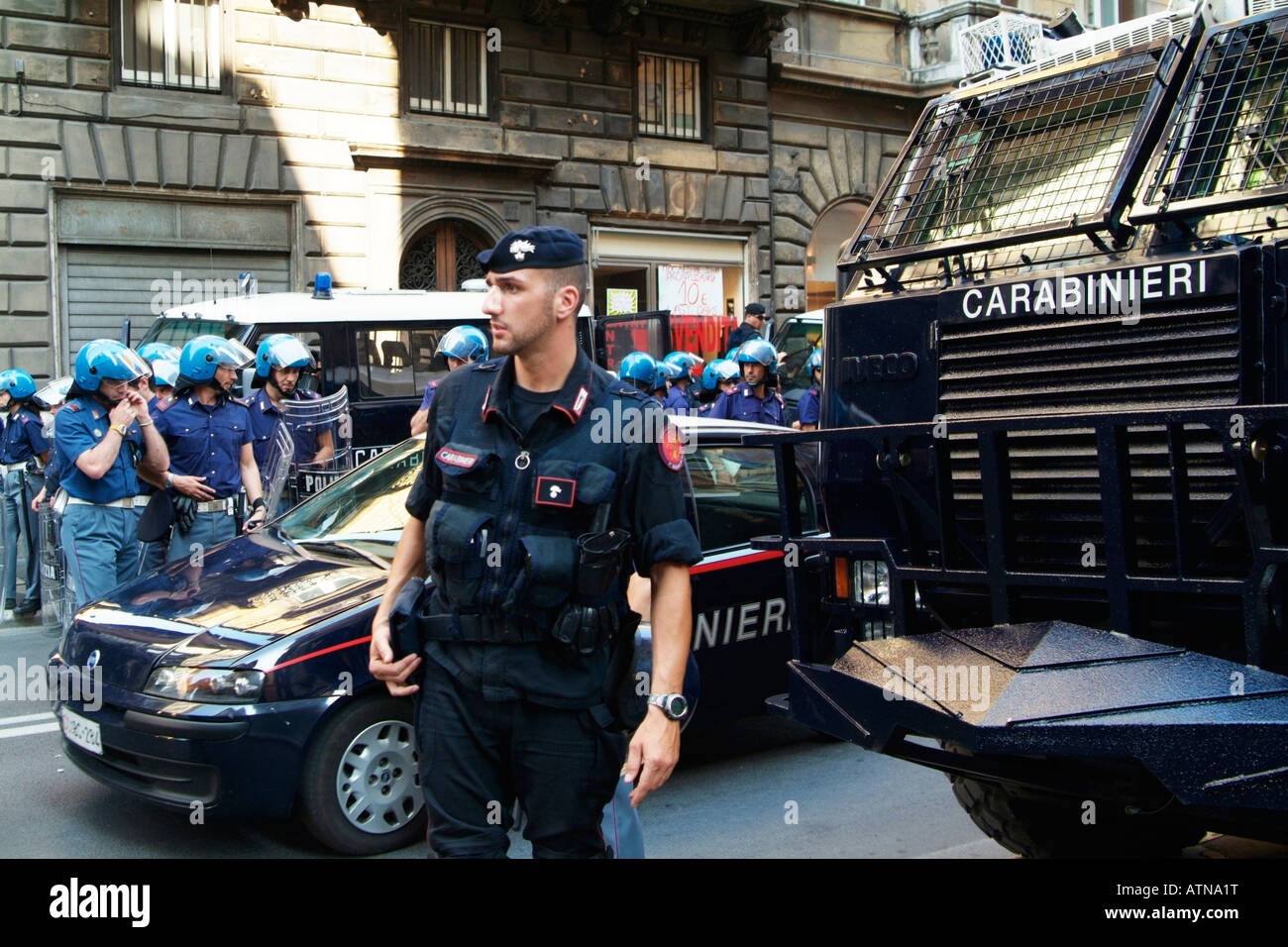 Italian police preparing for an anti globalisation protest in Rome (9 ...