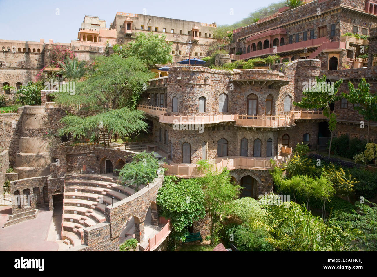Trees around a fort, Neemrana Fort Palace, Neemrana, Alwar, Rajasthan ...