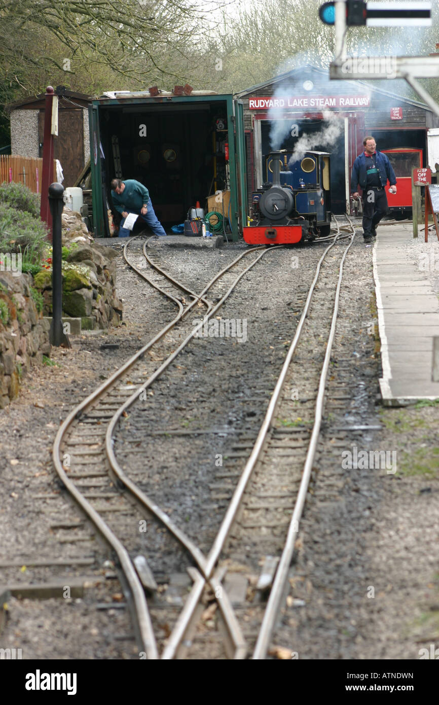 track points miniature narrow gauge steam train Stock Photo - Alamy