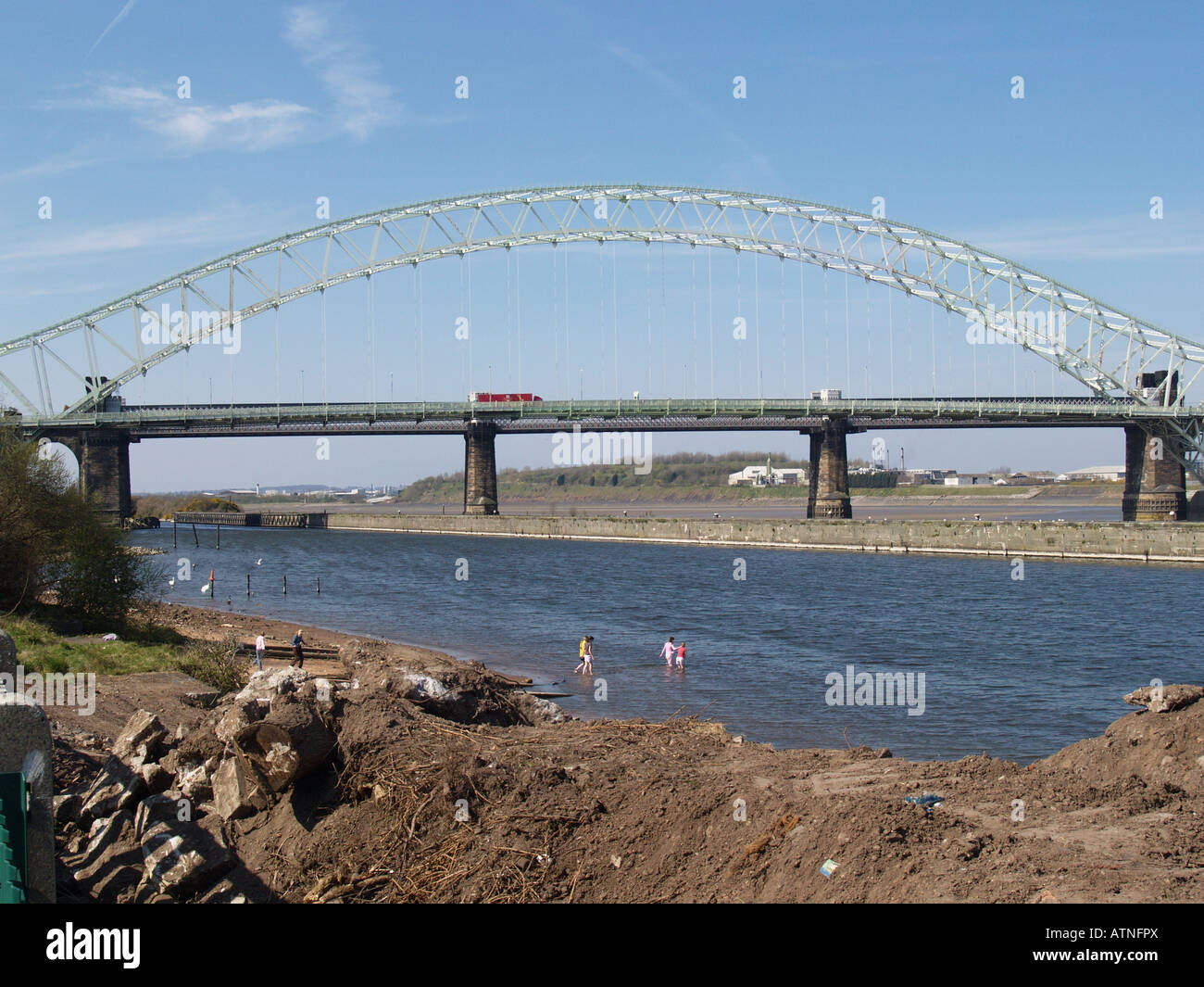 victorian brick rail modern suspension road bridge Stock Photo - Alamy