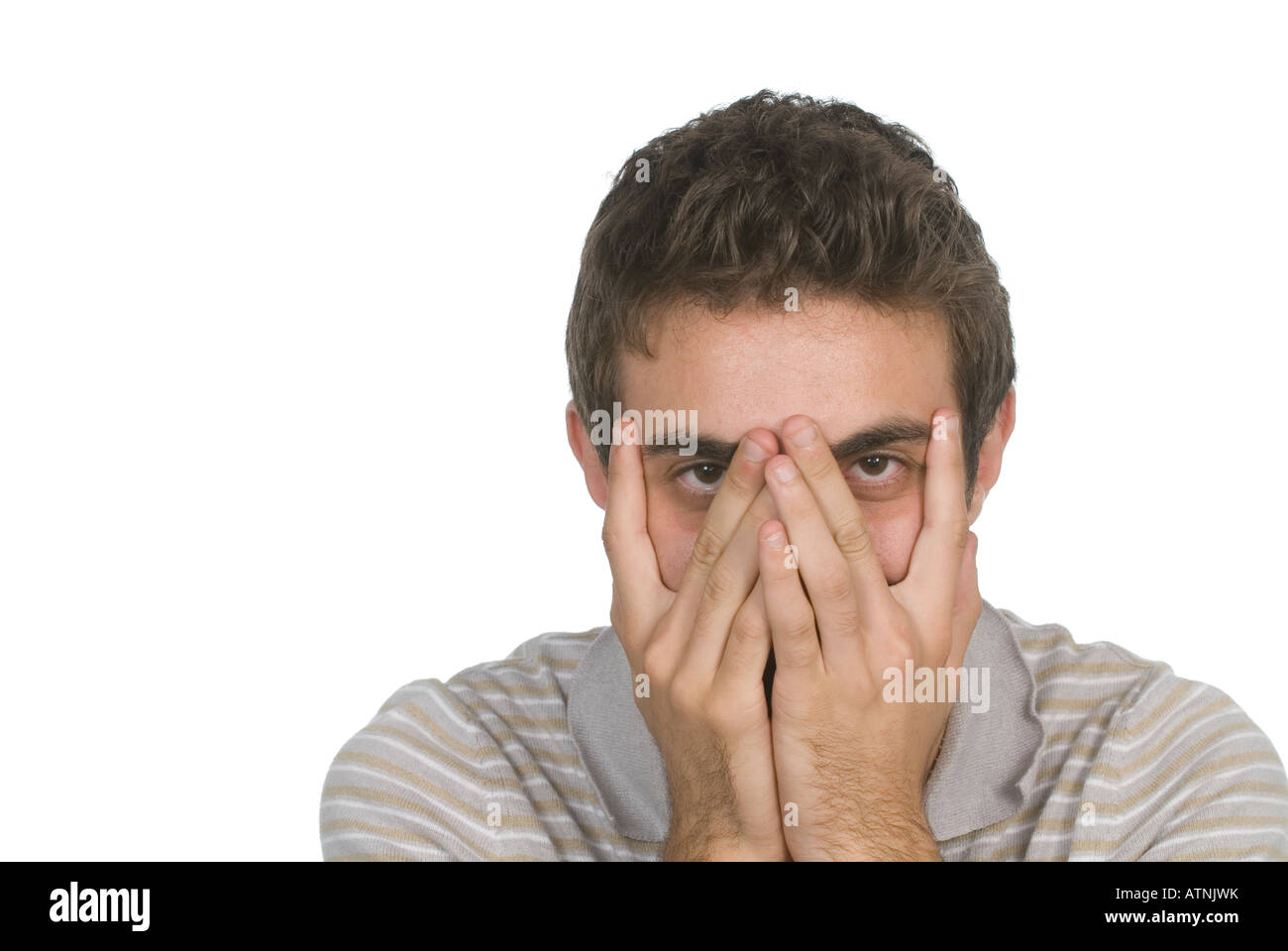 Young man head in hands Stock Photo - Alamy