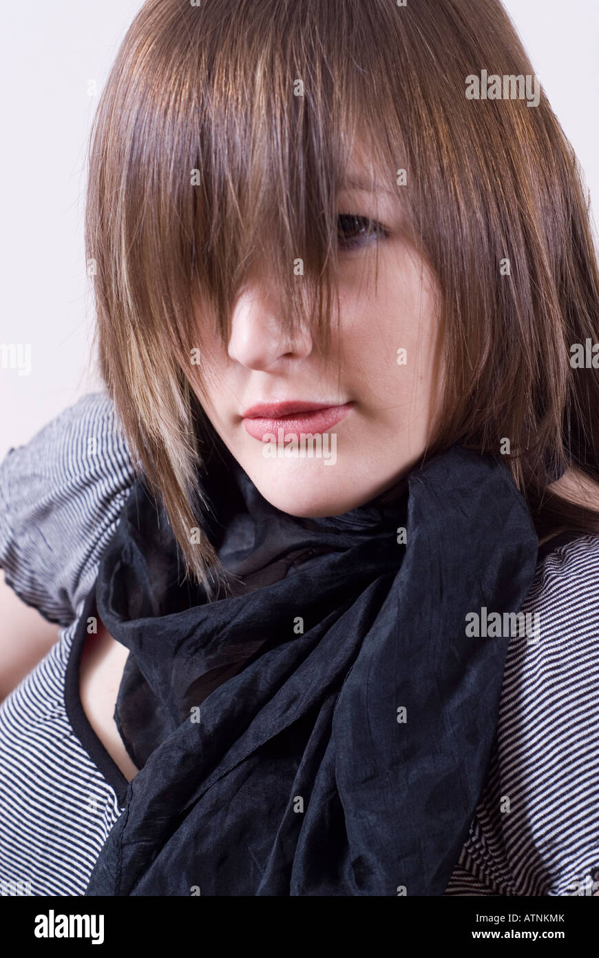 Portrait of a beautiful woman hair covering face Stock Photo - Alamy