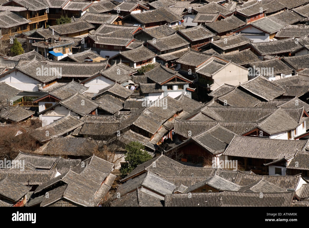 China, Lijiang Old Town, Traditional Chinese Rooftop Aerial View ...