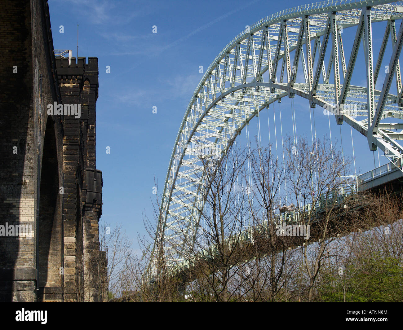 victorian rail modern suspension road bridge Stock Photo - Alamy