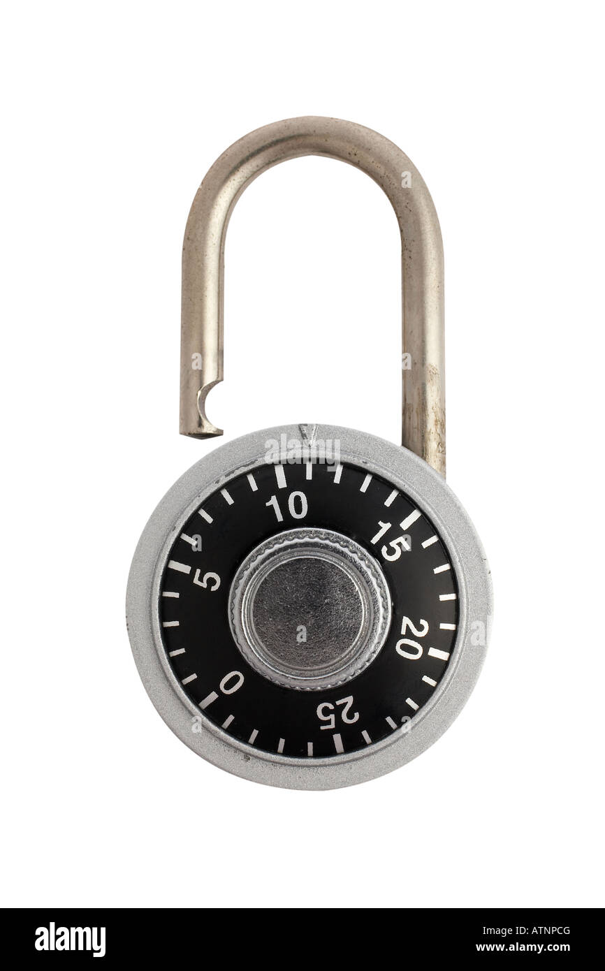 An unlocked combination padlock isolated on white background Path ...