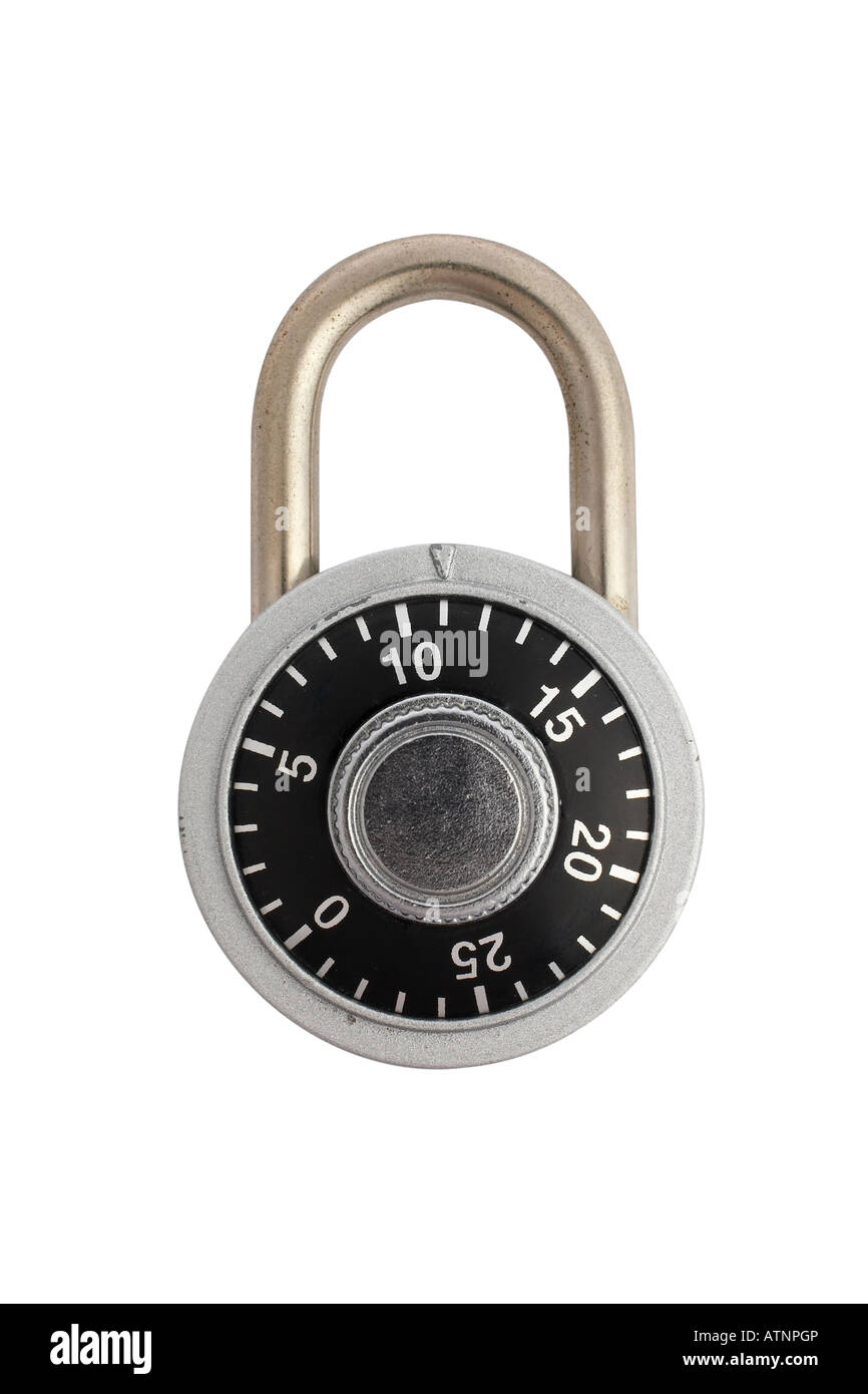 A locked combination padlock isolated on white background Path included ...