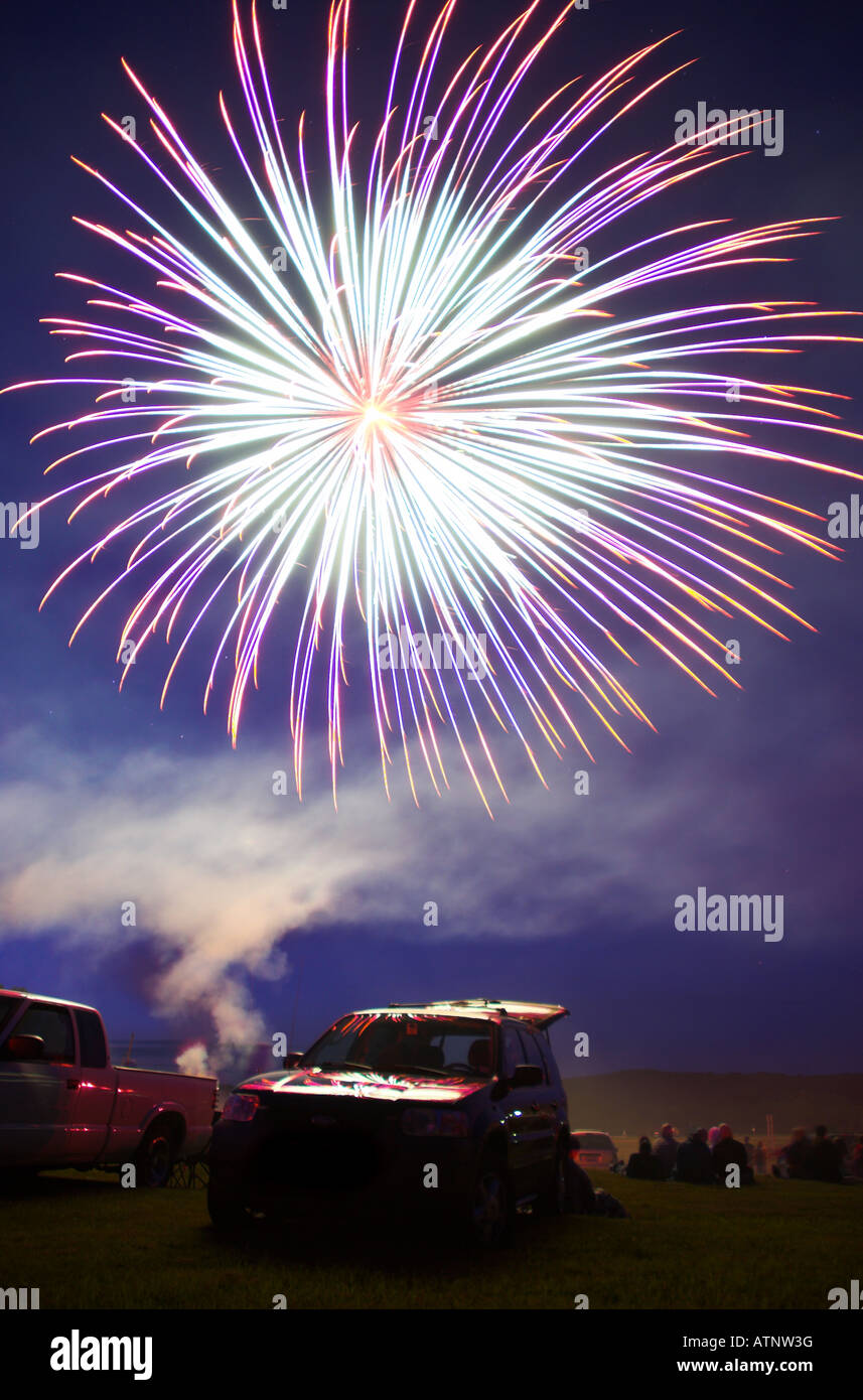Fireworks going off among a small group of spectators Stock Photo - Alamy
