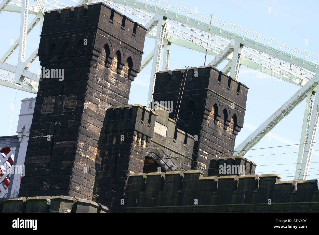 victorian rail modern suspension road bridge Stock Photo - Alamy