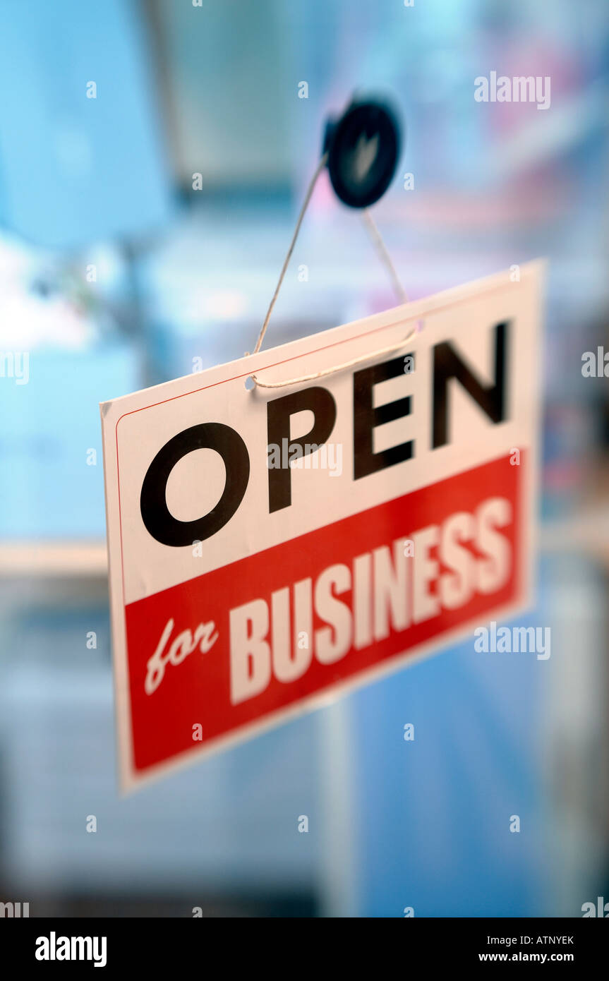 Open for business sign Stock Photo - Alamy