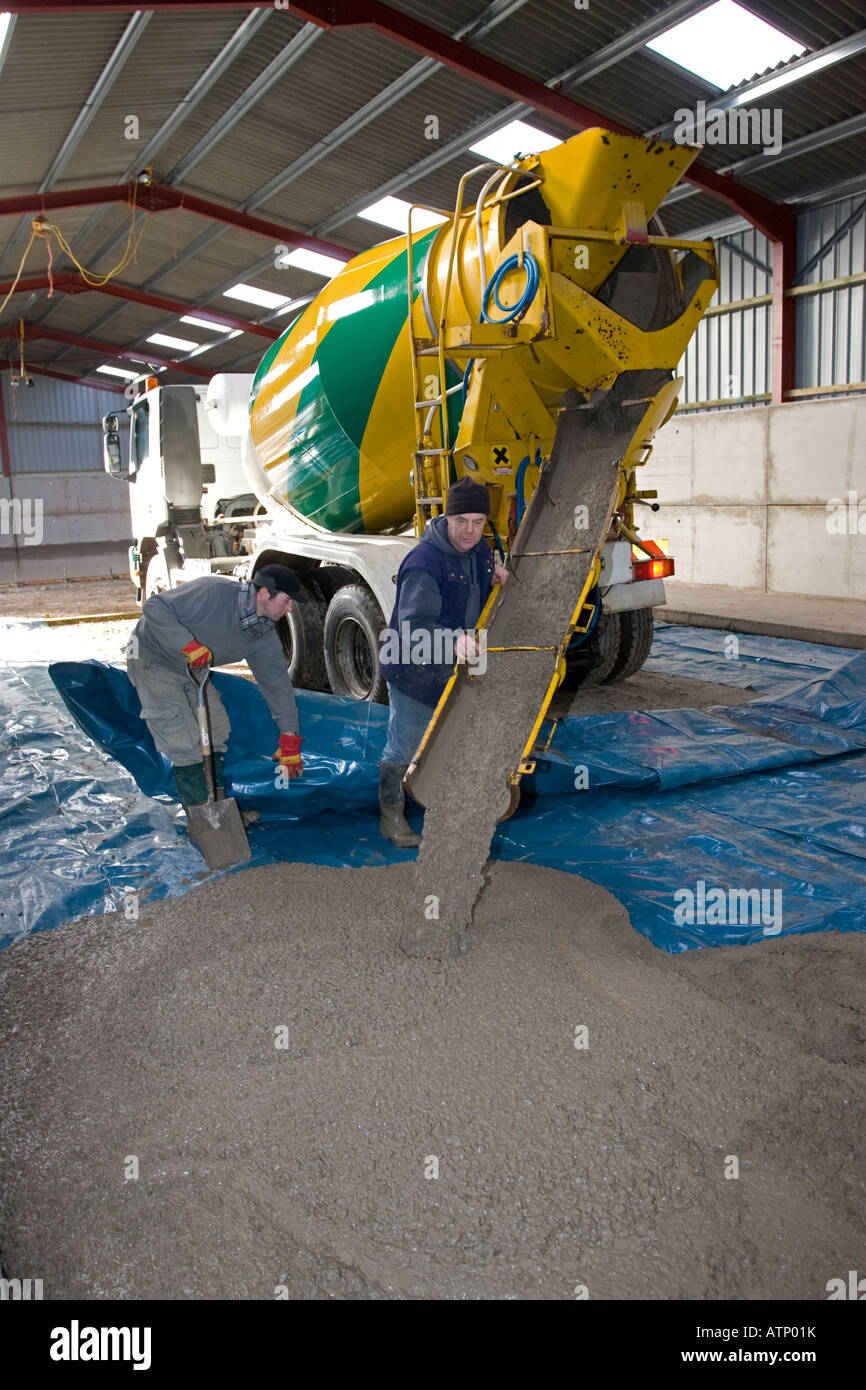 Cement lorry unloading cement for barn floor Cotswolds UK Stock Photo ...