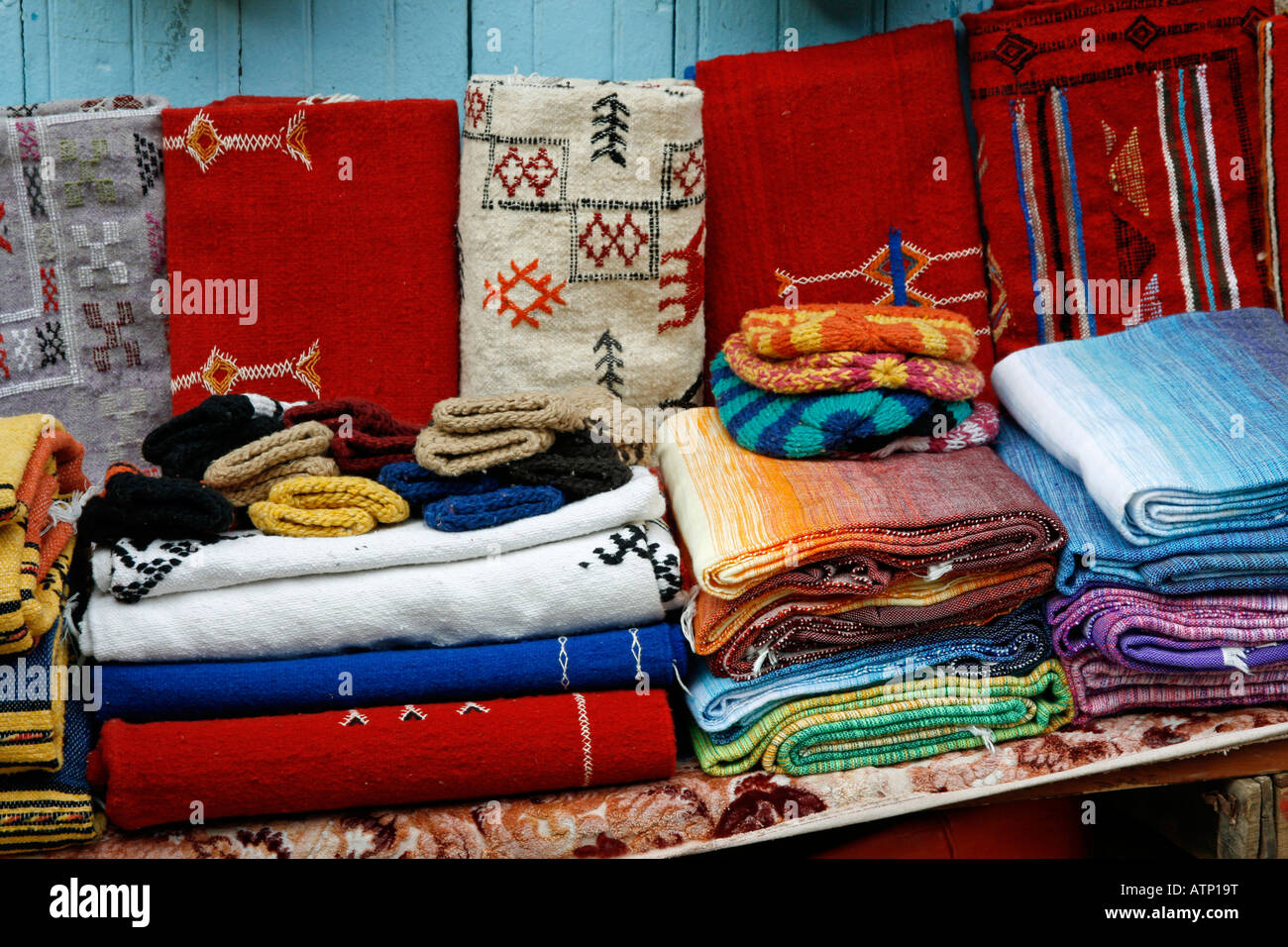 Moroccan rugs and carpets in vibrant colours on sale in Chefchaouen ...