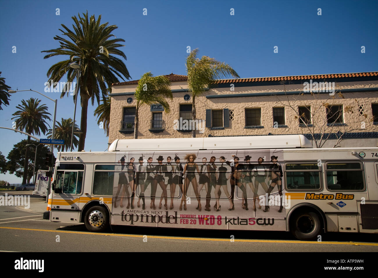 Advertising for the TV show Top Model on a bus in Los Angeles, CA Stock ...