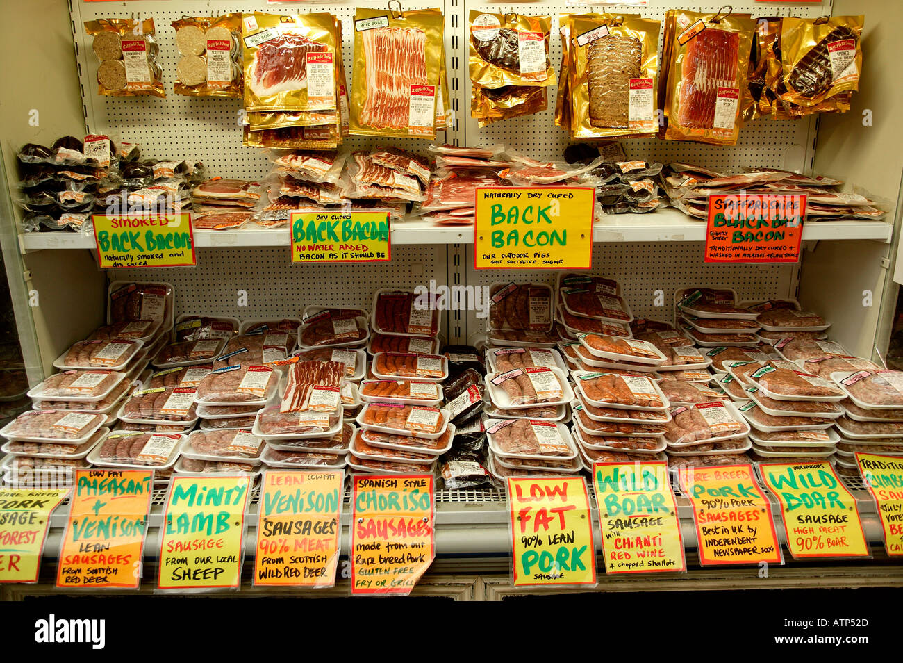 Sausage and Bacon Stall Stock Photo - Alamy
