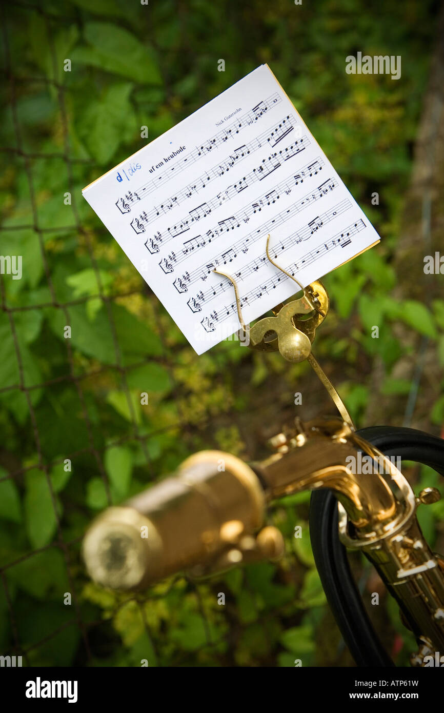 Saxaphone and music notes July 2007 Stock Photo - Alamy
