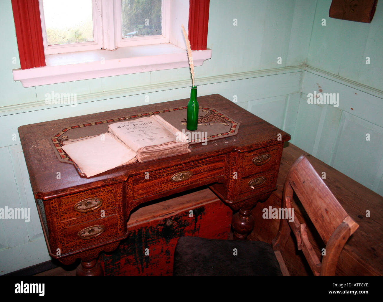 Old desk, writing table, Skogar Folk Museum, Southern Iceland Stock ...