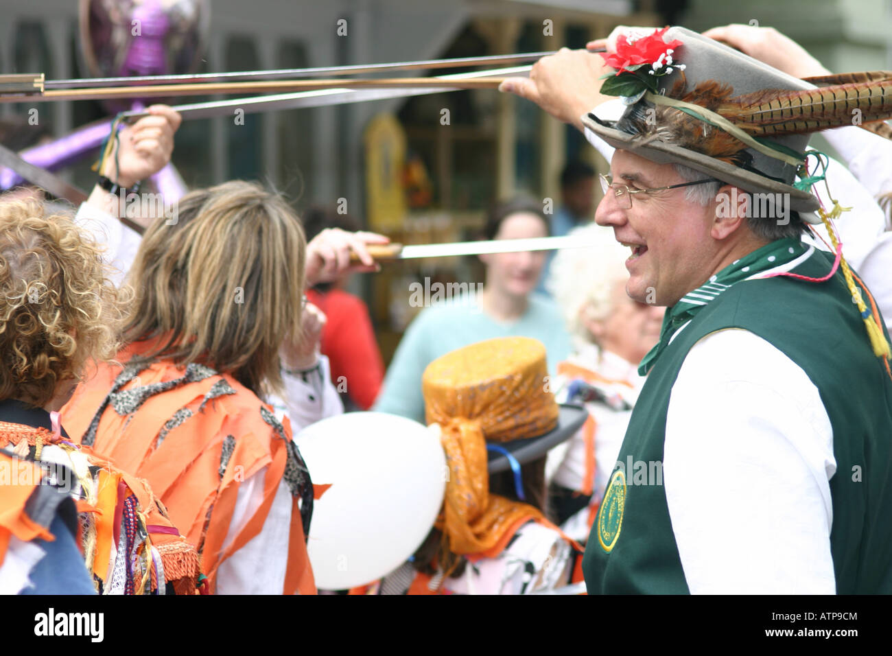 sweeps festival morris sword dance dancers smiling Stock Photo - Alamy
