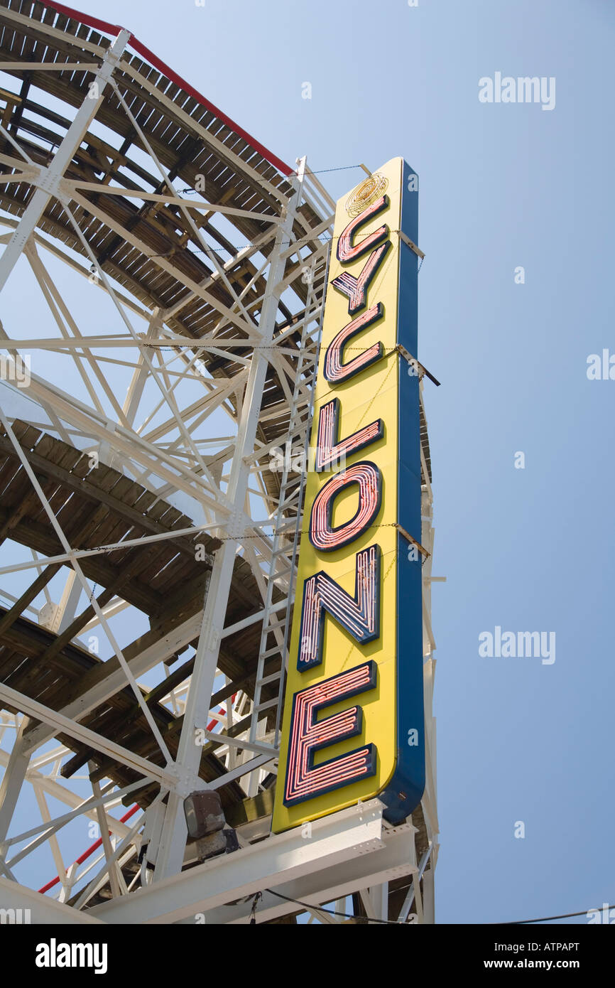 The Cyclone roller coaster sign Stock Photo - Alamy