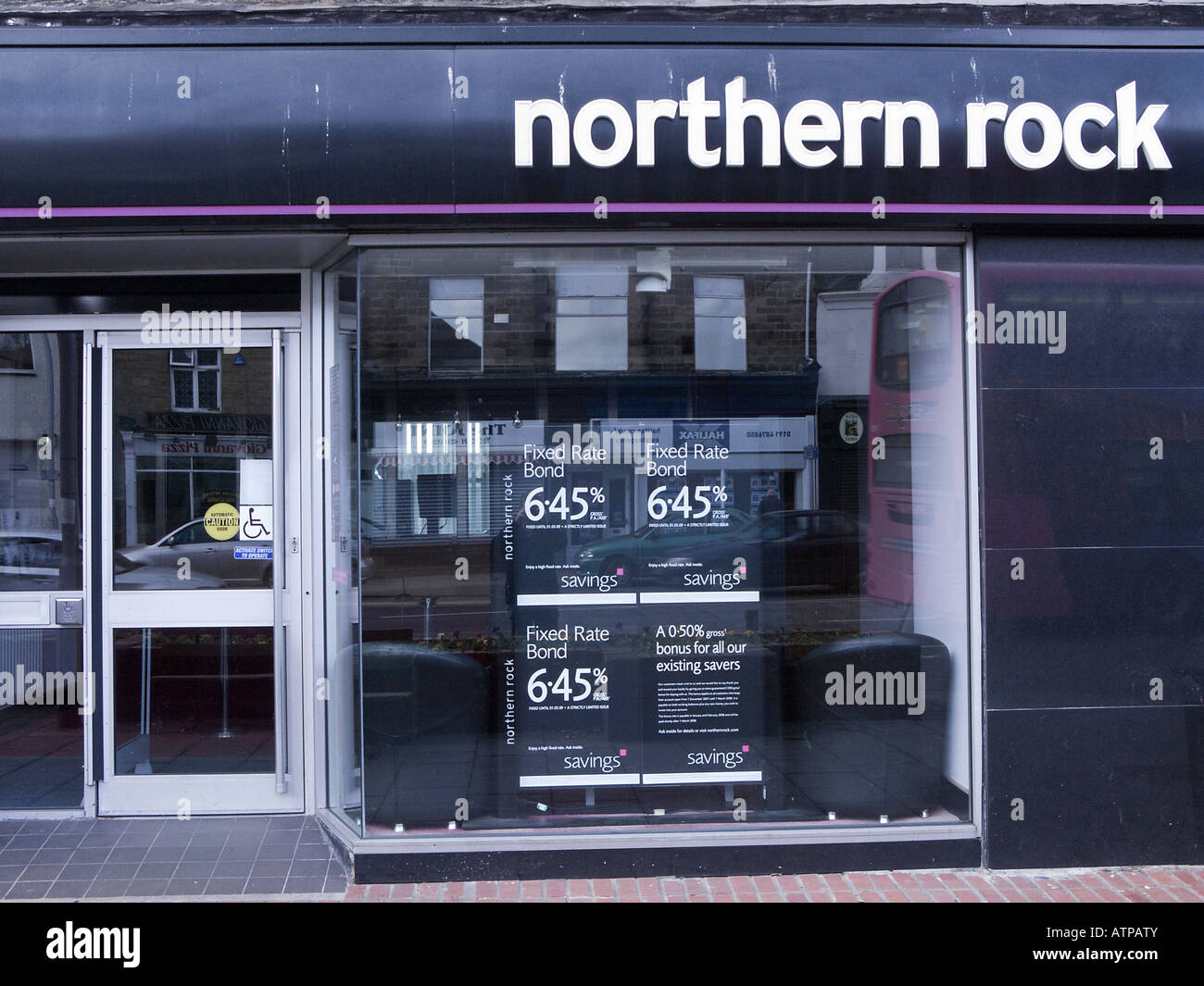 Northern Rock Bank branch displaying interest rates Stock Photo - Alamy