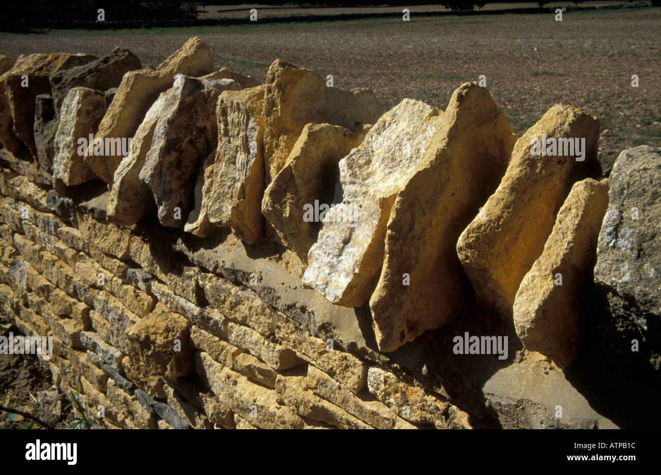 Coping stones on top throughband stones below on a traditional Dry ...