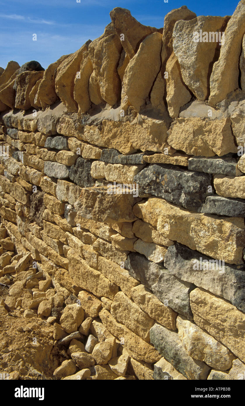 Coping stones on top throughband stones below on a traditional Dry ...