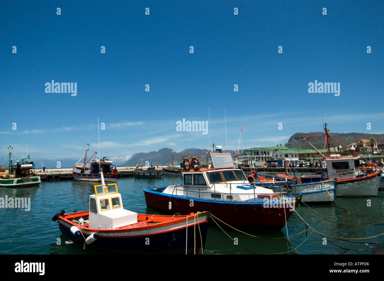 Fish Hoek harbour with fishing boats on the False Bay coast of Cape ...
