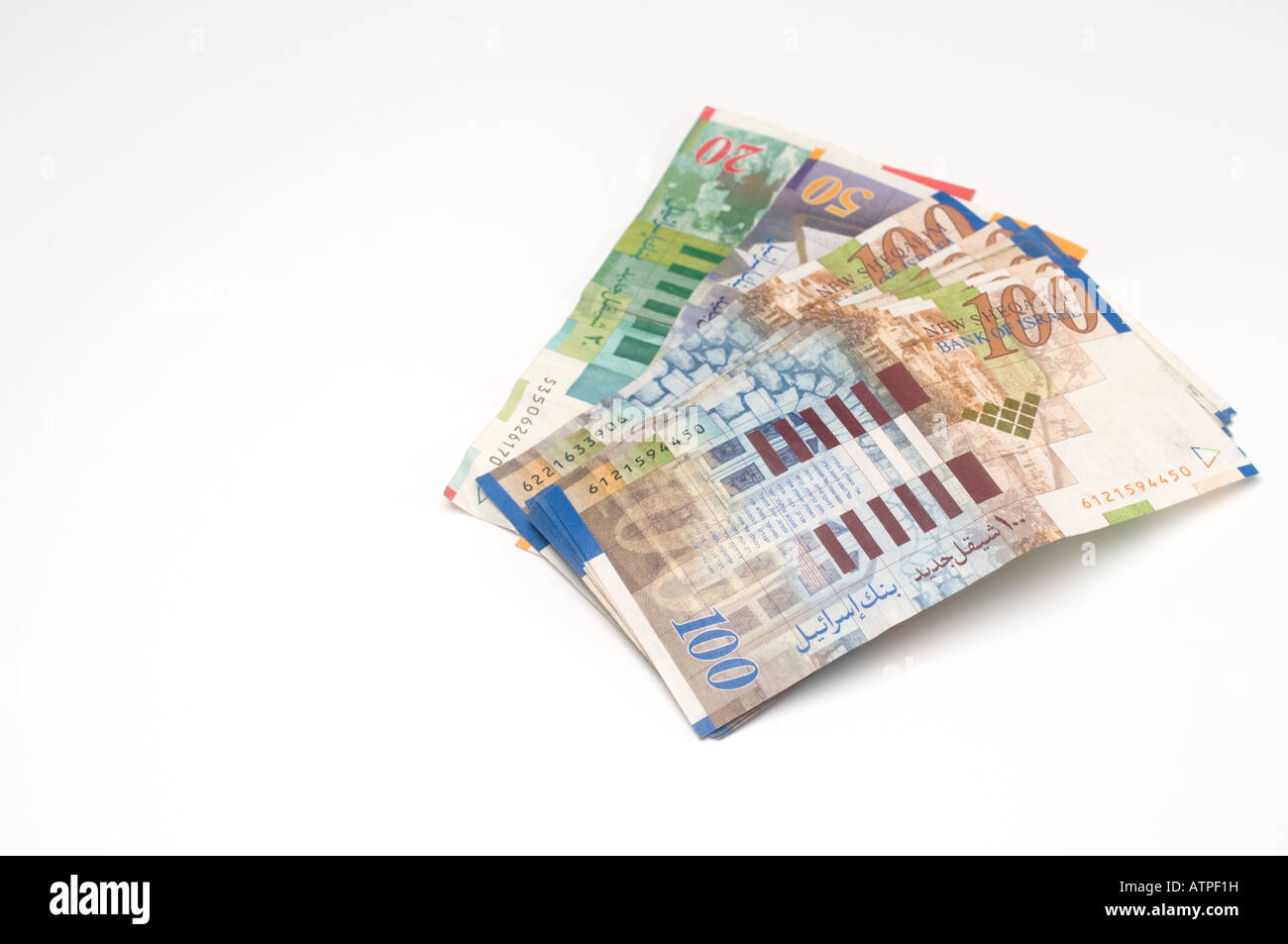 Israeli currency NIS New Israeli Sheqalim on white background bank ...