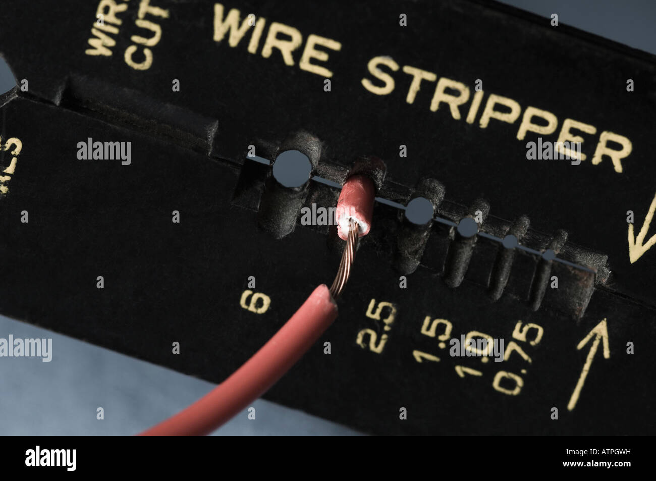 Close-up of a red wire into a wire cutter Stock Photo - Alamy