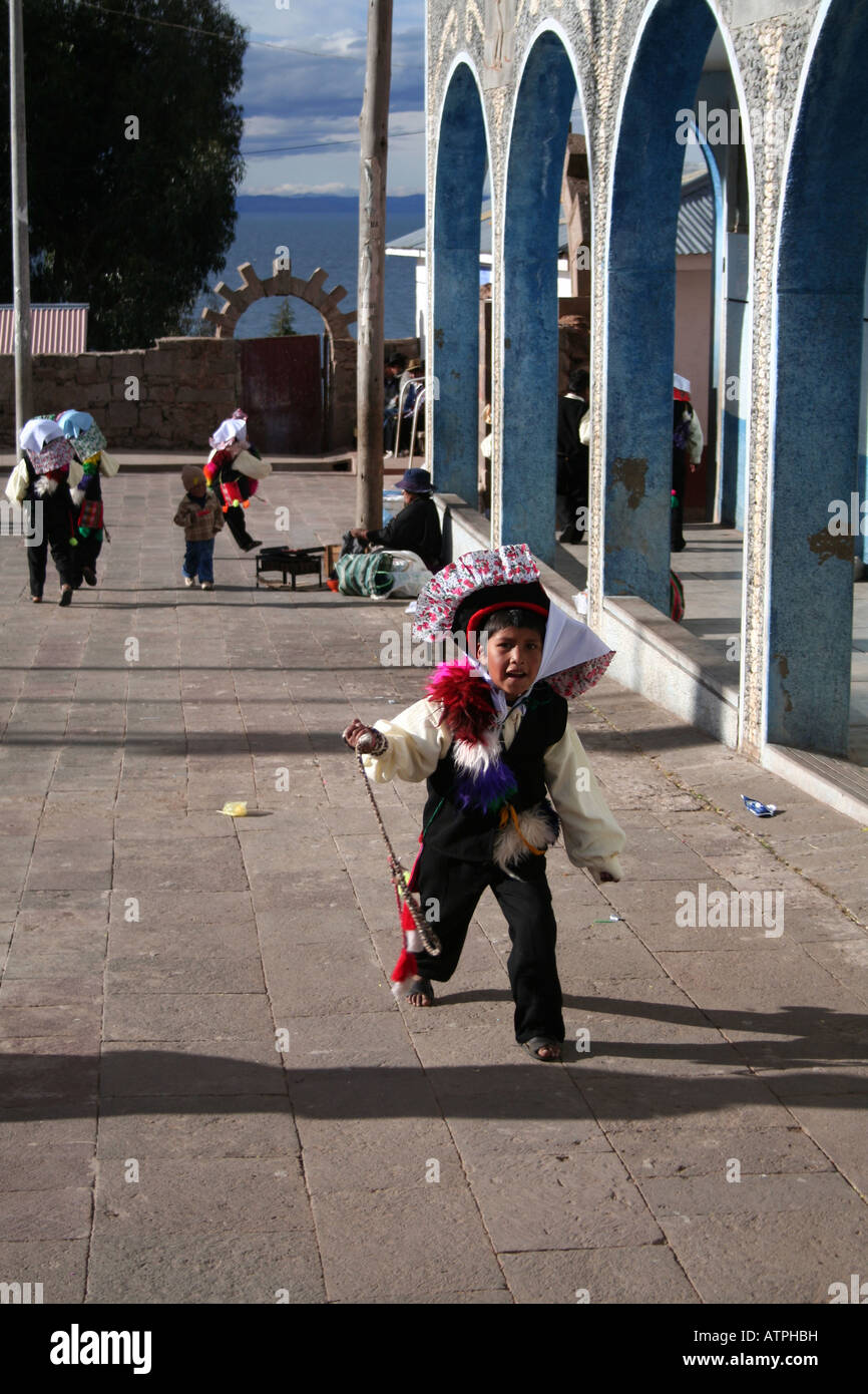Peruvian child in traditional costume Amantani Island Peru Stock Photo ...