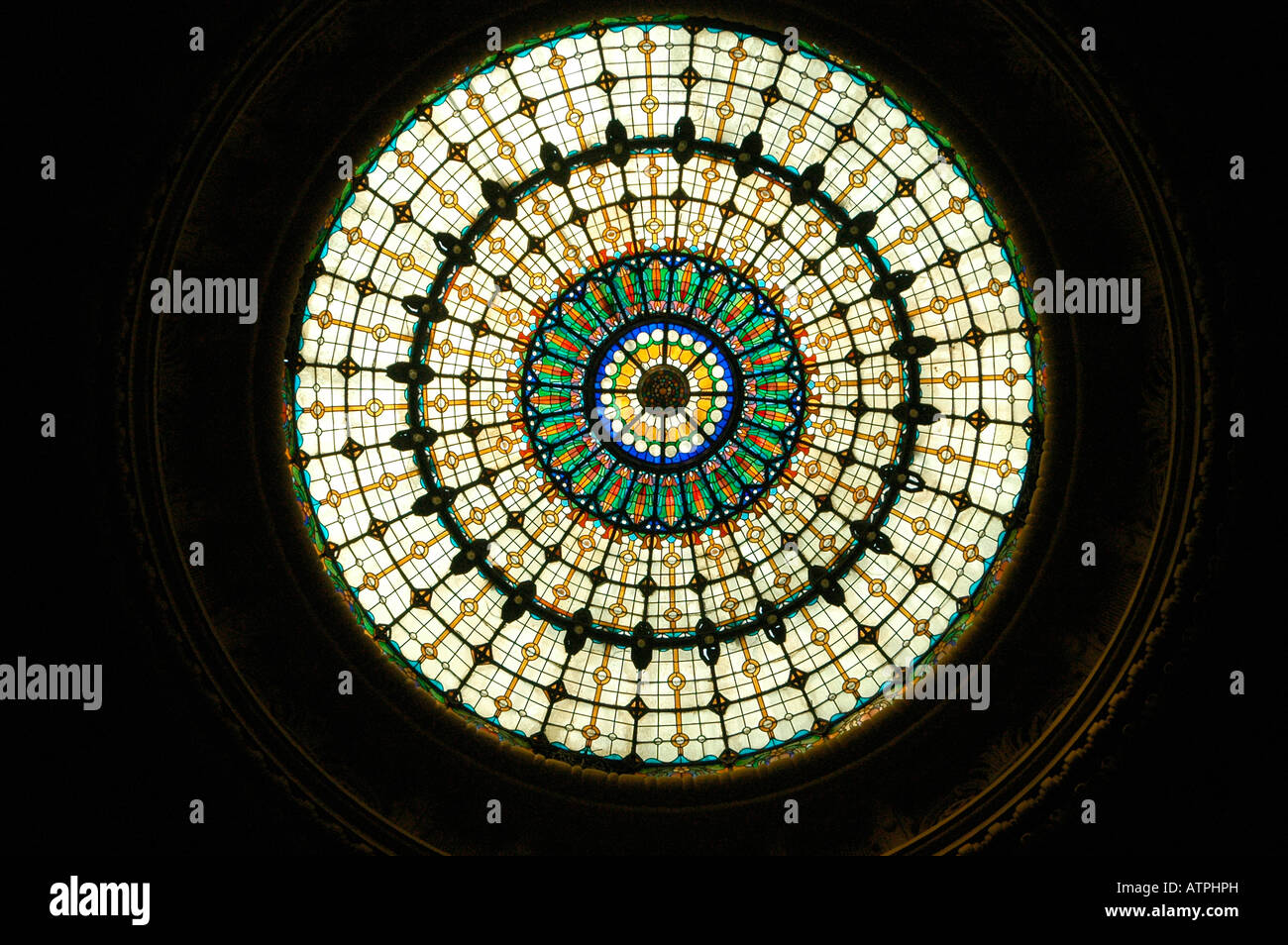 Art Nouveau style glassed dome of the entrance hall to the Gellert ...