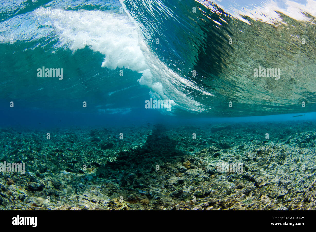 Surf crashes on the reef off the island of Yap in Micronesia Stock ...