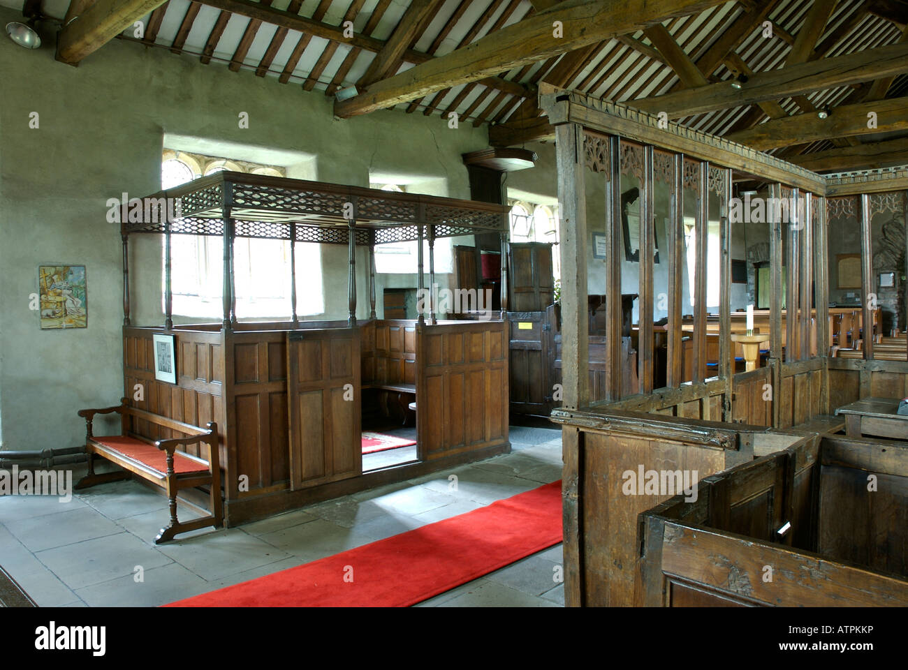 Interior of St Anthony's Church, Cartmel Fell, Cumbria UK, showing the ...