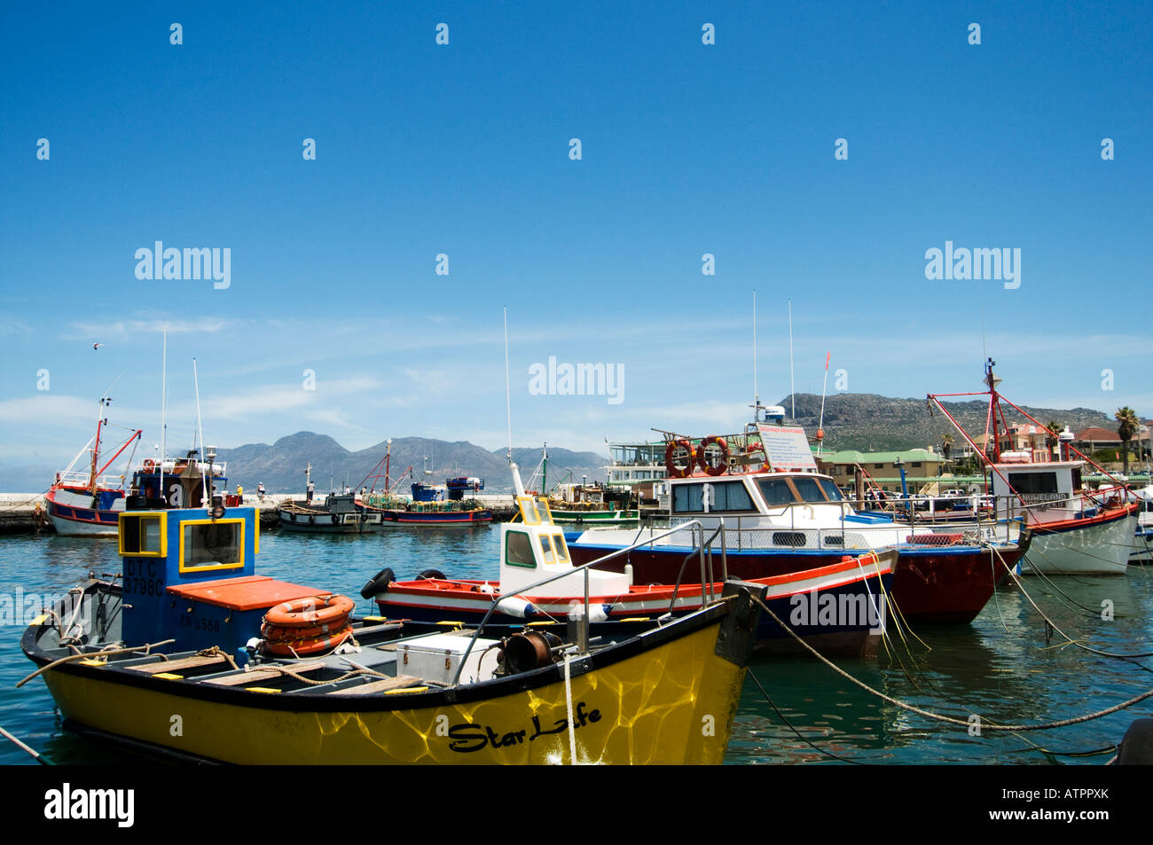 Fish Hoek harbour with fishing boats on the False Bay coast of Cape ...