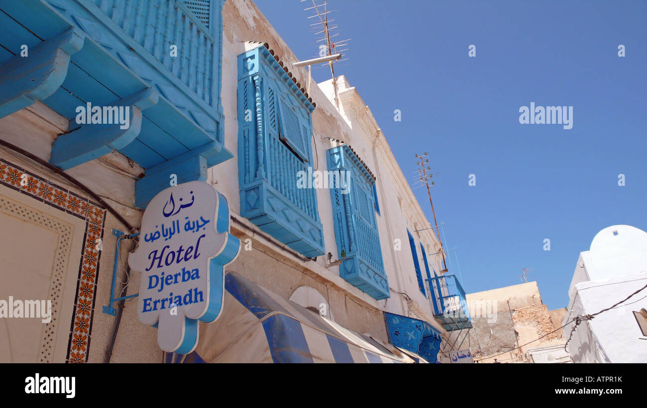 Street frontage including the exterior of the historic hotel Djerba ...